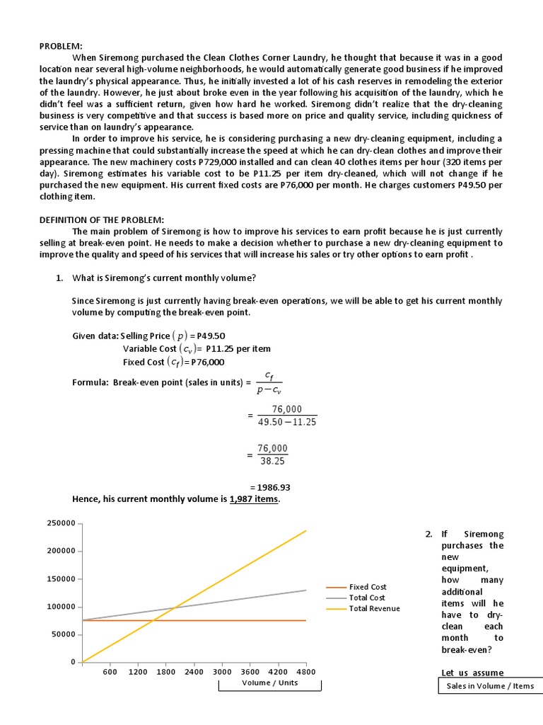Break-Even Analysis for Clean Clothes Corner | PDF | Management ...
