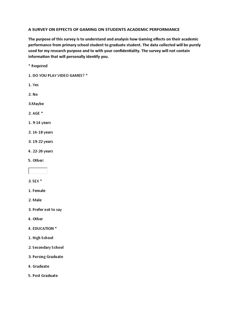A Survey On Effects of Gaming On Students Academic Performance | PDF ...