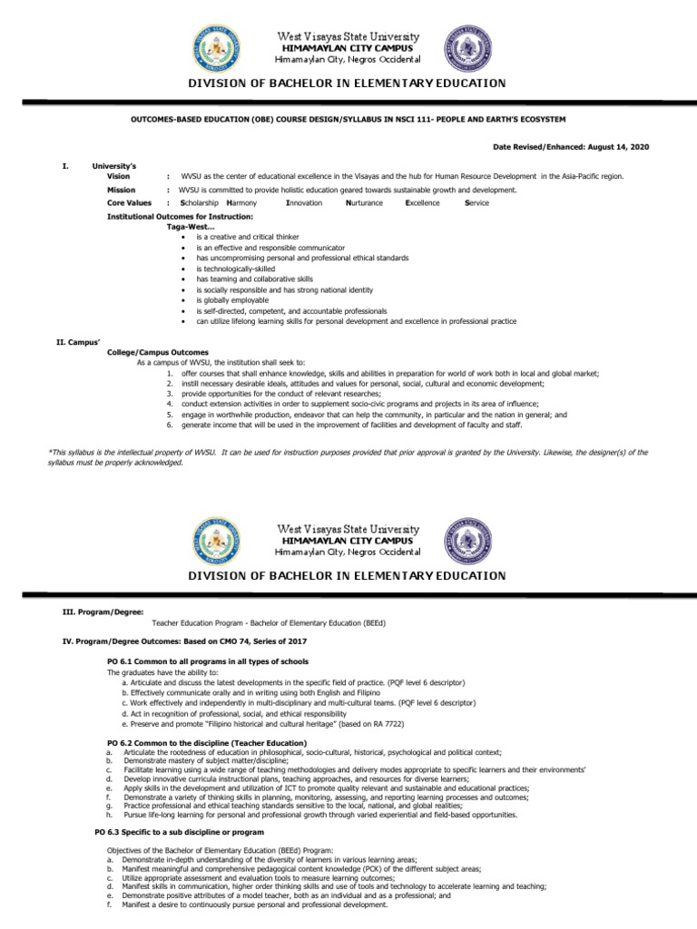 WVSU Himamaylan BEEd Program Overview | PDF | Ecosystem | Human Impact ...