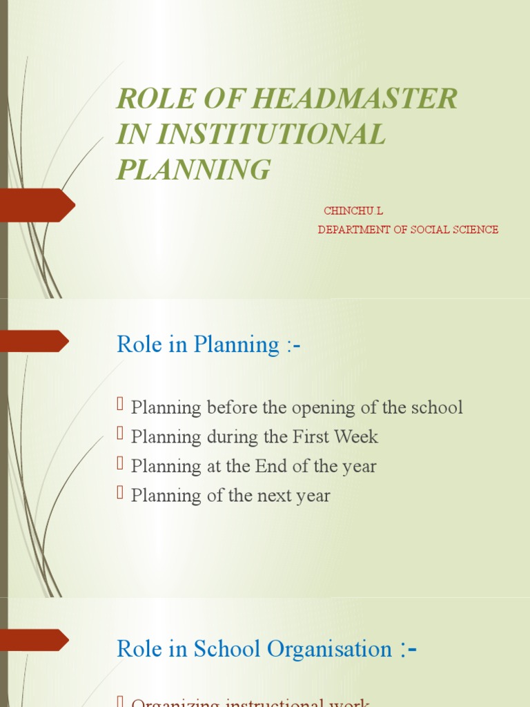 Role of Headmaster in Institutional Planning | PDF