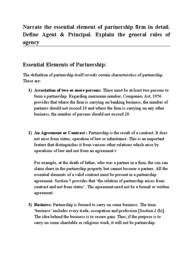 Essential Elements of Partnership | PDF | Law Of Agency | Partnership