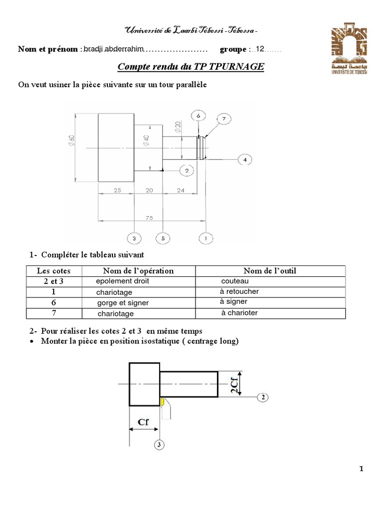 Compte Rendu TP Tournage et Usinage | PDF | Usinage | Conservation et ...