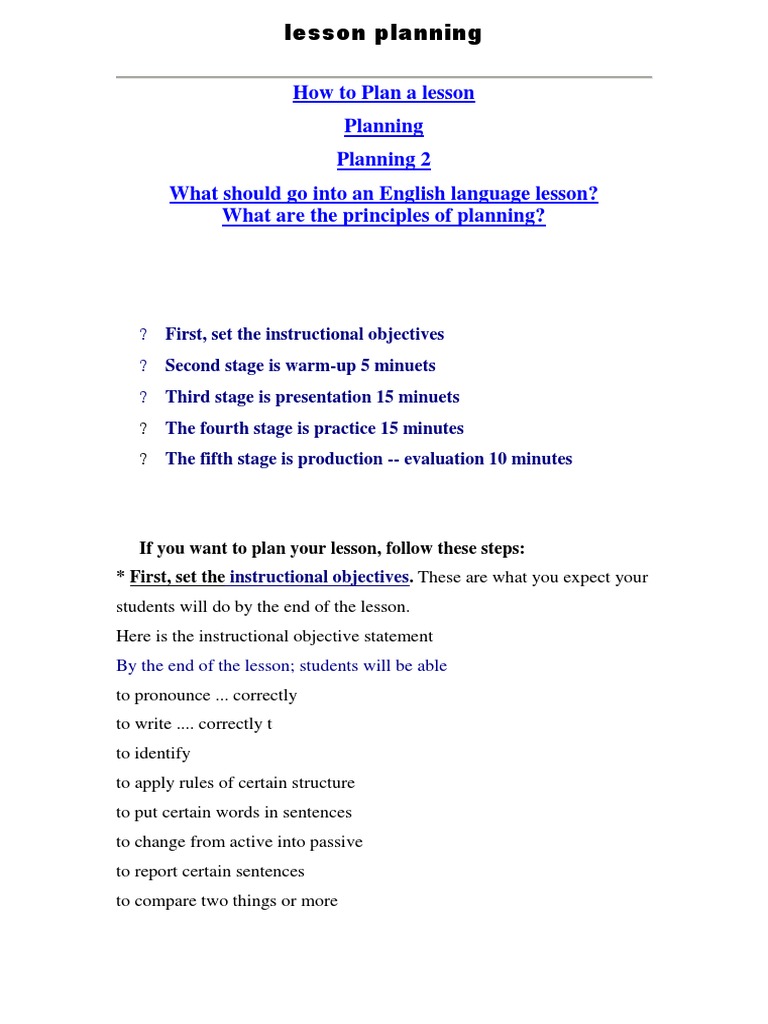 English Lesson Planning Guide | PDF | Lesson Plan | Teachers