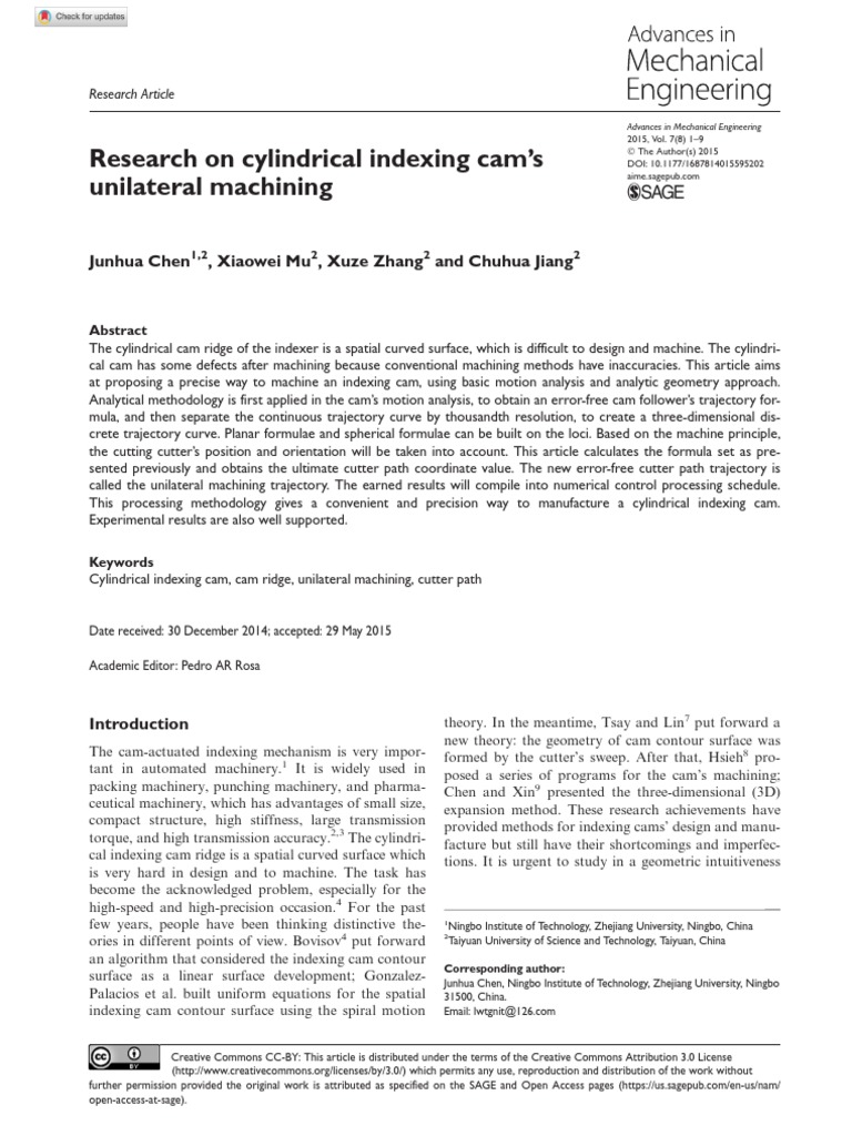Research On Cylindrical Indexing Cam's Unilateral Machining: Junhua ...