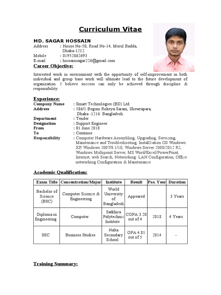 Curriculum Vitae: Career Objective | PDF | Microsoft Windows | Bangladesh