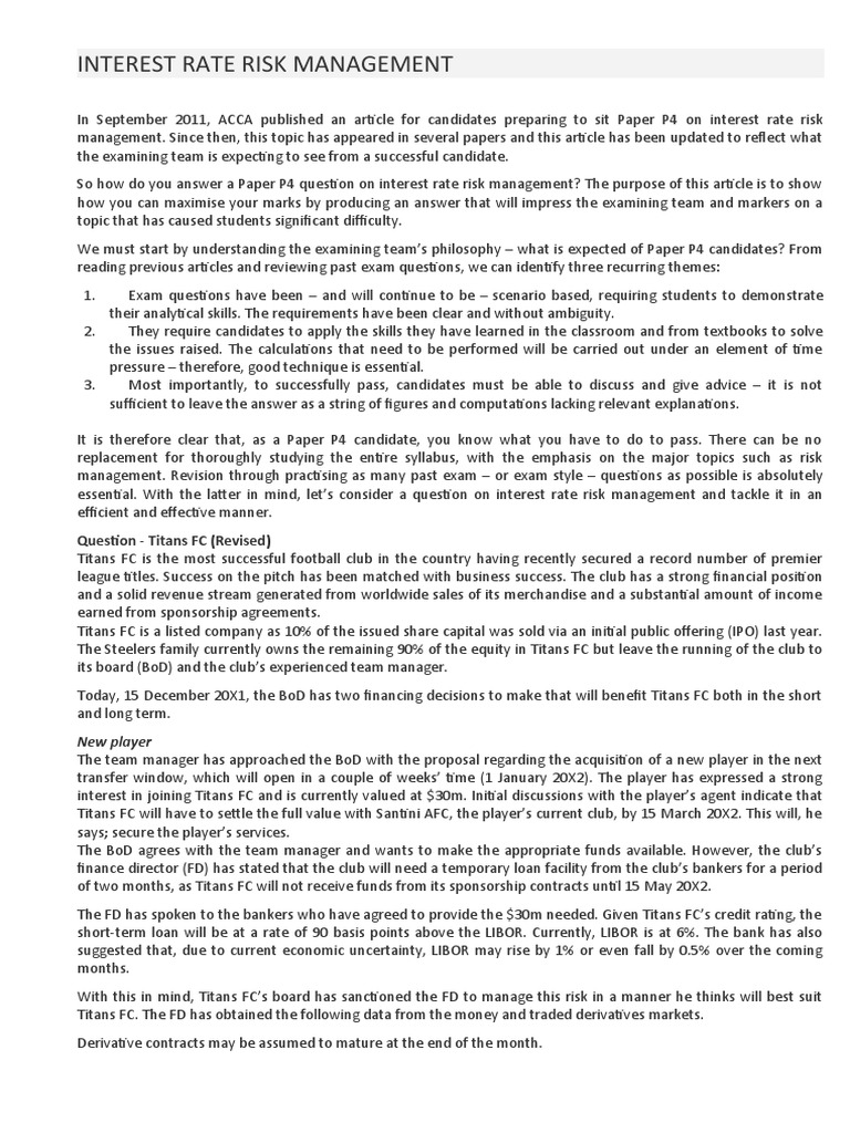 Interest Rate Risk Management - ACCA | PDF | Futures Contract | Libor