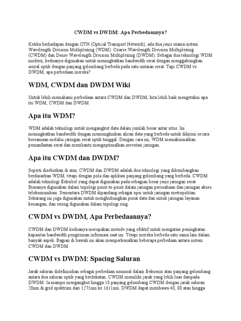 CWDM vs DWDM: Understanding the Differences | PDF
