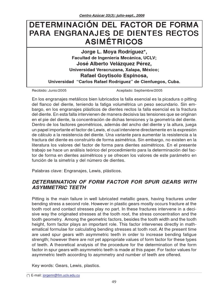Factor de Forma | PDF | Engranaje | Estrés (Mecánica)