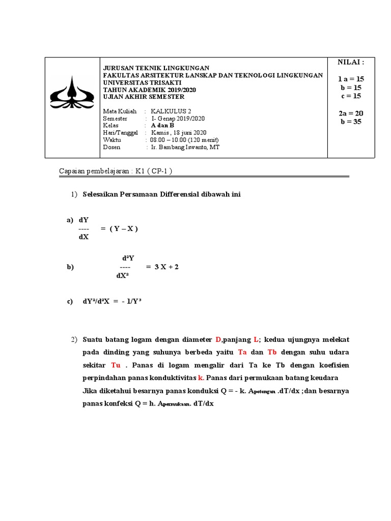 Uas Genap Kalkulus Ii 2019-2020 | PDF