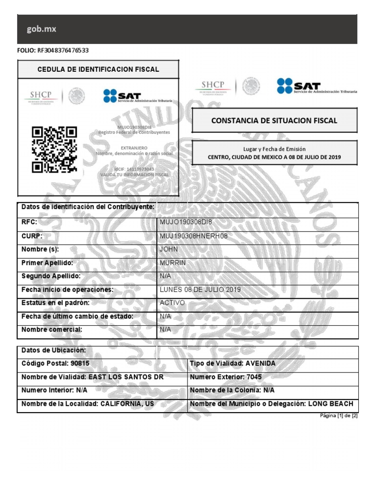 Cédula de Identificación Fiscal México | PDF | Gobierno | Business