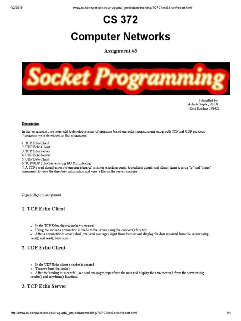 CS 372 Computer Networks: Assignment #3 | PDF | Port (Computer Networking) | Network Socket