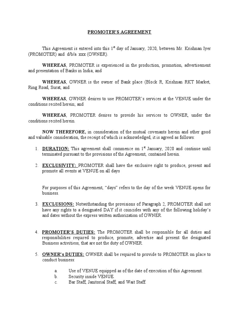 Promoter Agreement | PDF | Common Law | Government