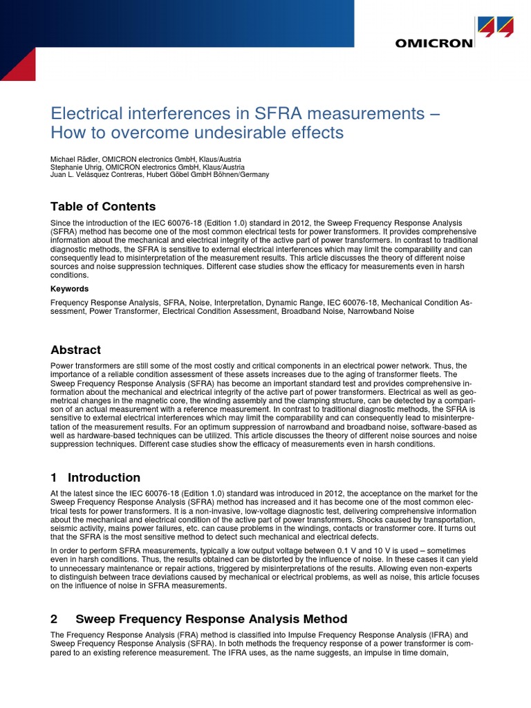 Electrical Interferences in SFRA Measurements - How To Overcome ...