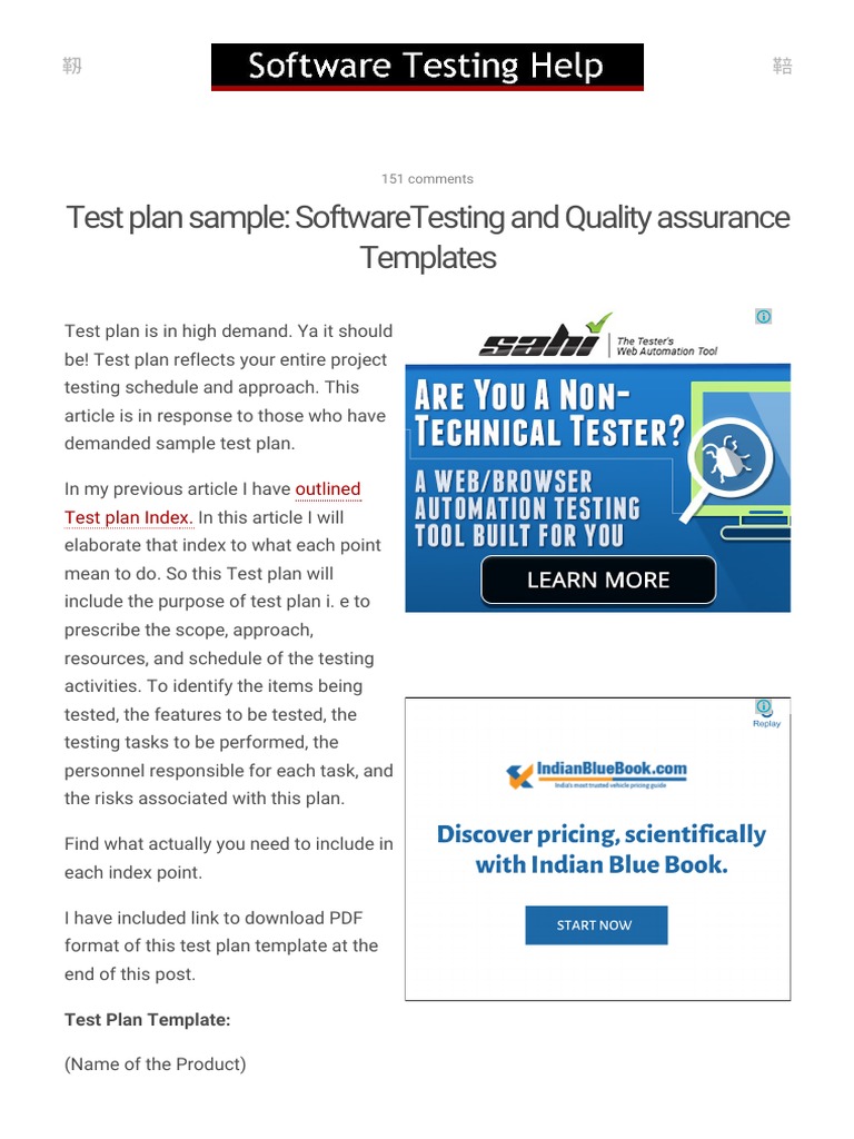 Test Plan Sample | PDF | Software Testing | Unit Testing