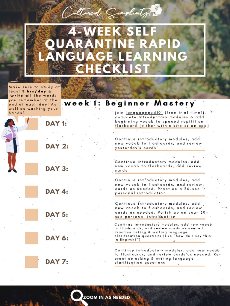 4-Week Self Quarantine Rapid Language Learning Checklist | PDF ...