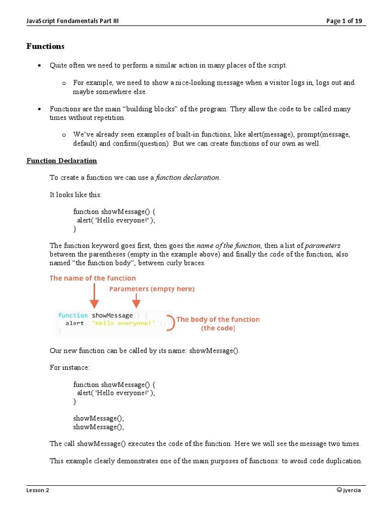 Lesson 2 Javascript Fundamentals Part 3 Pdf Parameter Computer Programming Subroutine 5896