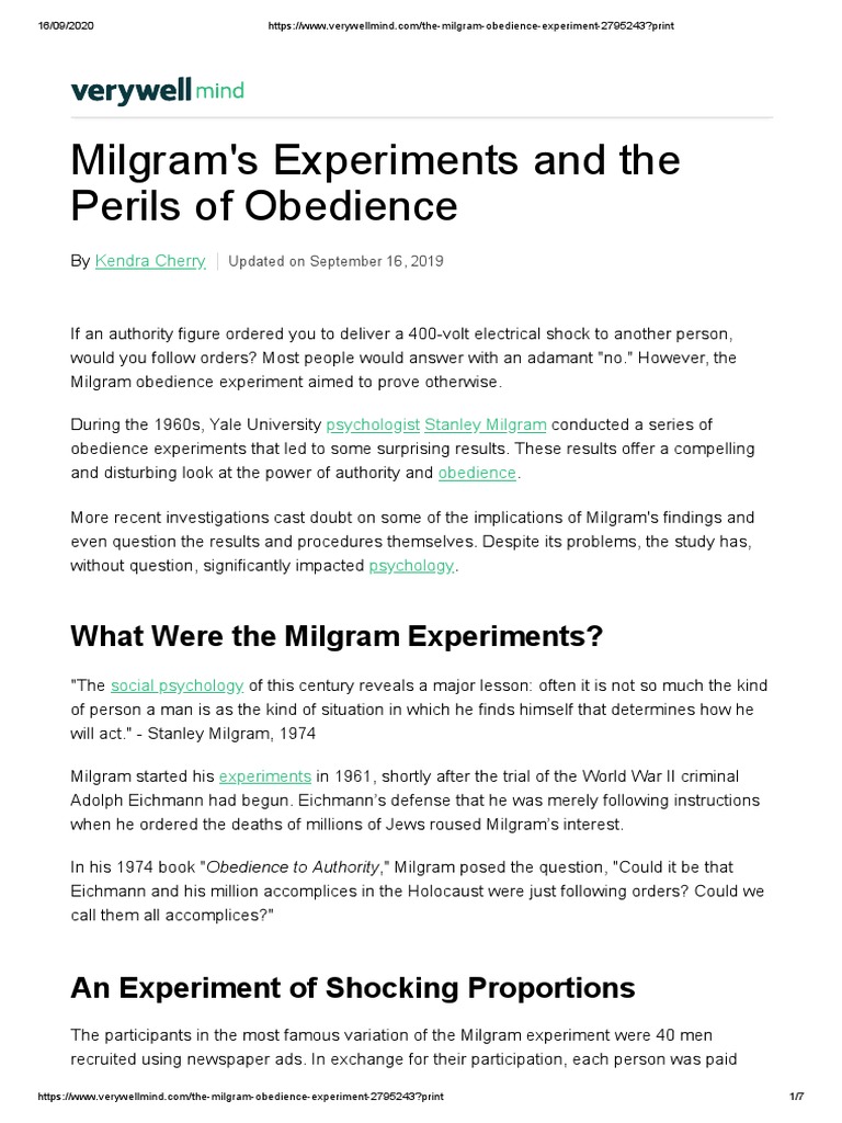 Milgram's Obedience Experiment Insights | PDF | Obedience (Human ...