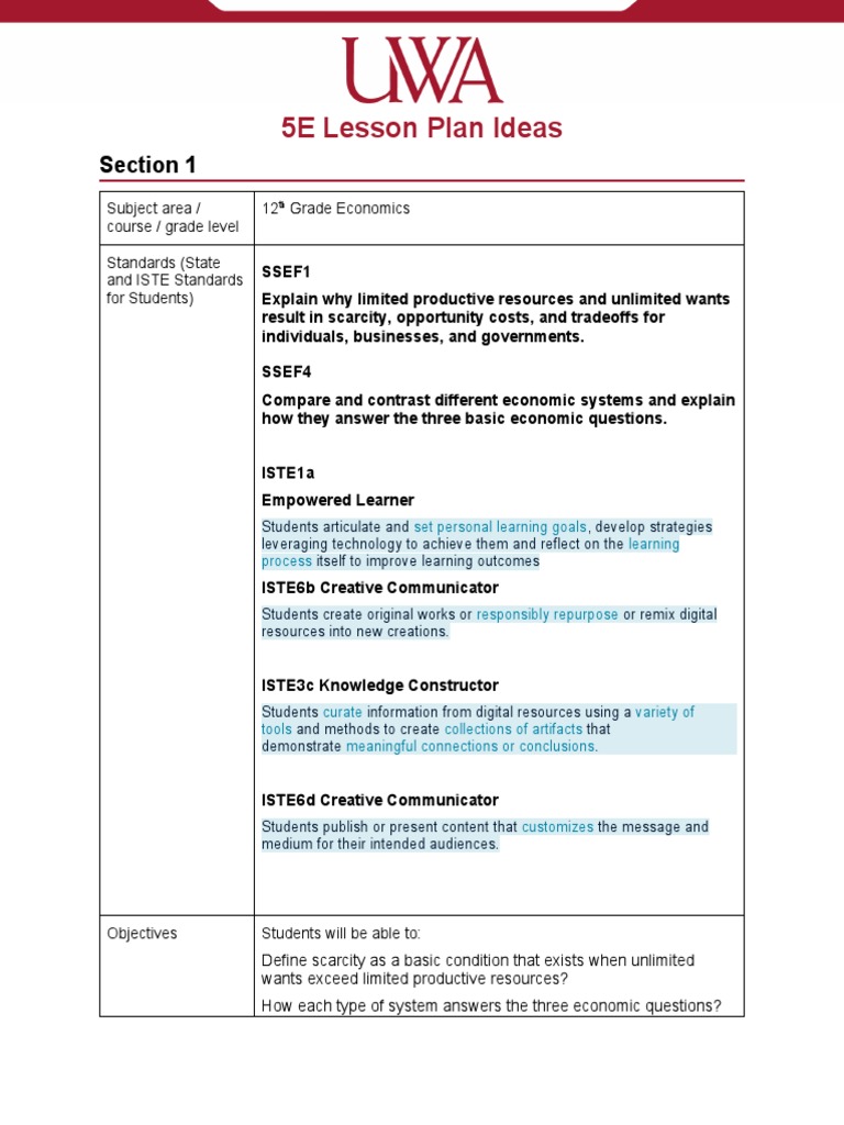5E Lesson Plan Ideas: Section 1 | PDF | Lesson Plan | Podcast