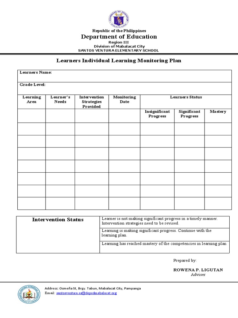 Department of Education: Learners Individual Learning Monitoring Plan | PDF