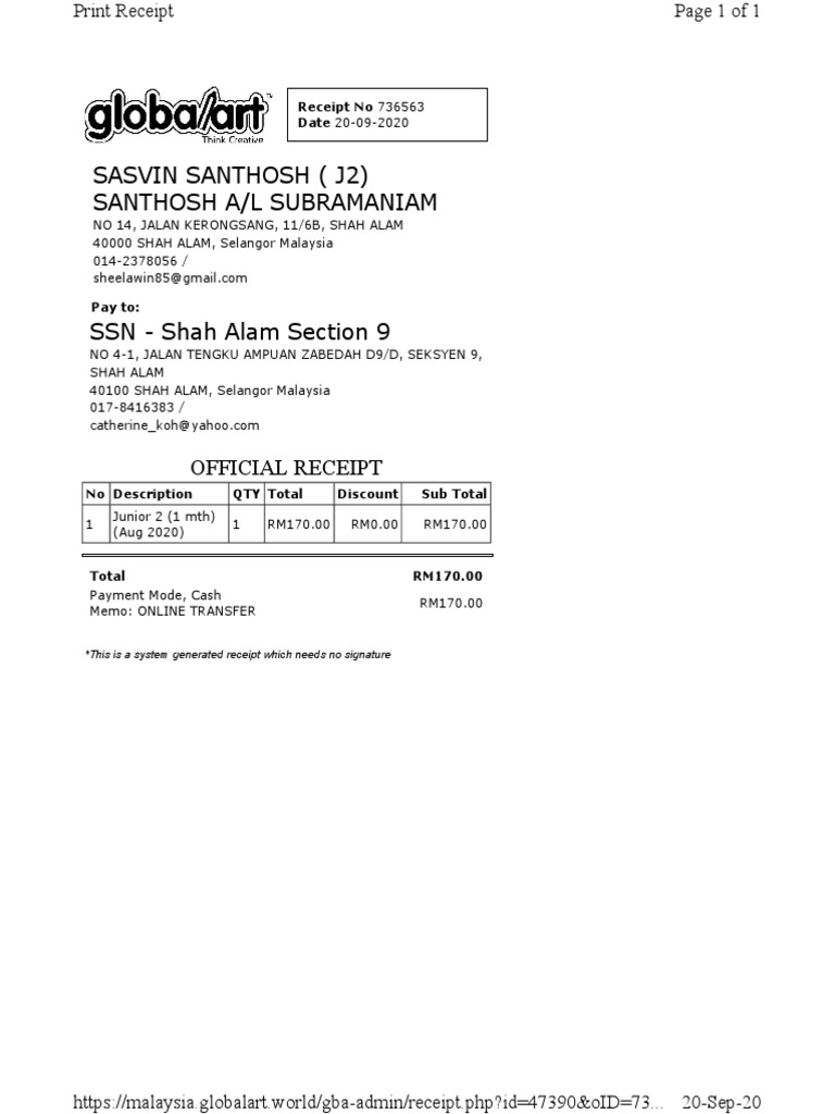 Sasvin Santhosh 2020 Aug Fee | PDF | Finance & Money Management