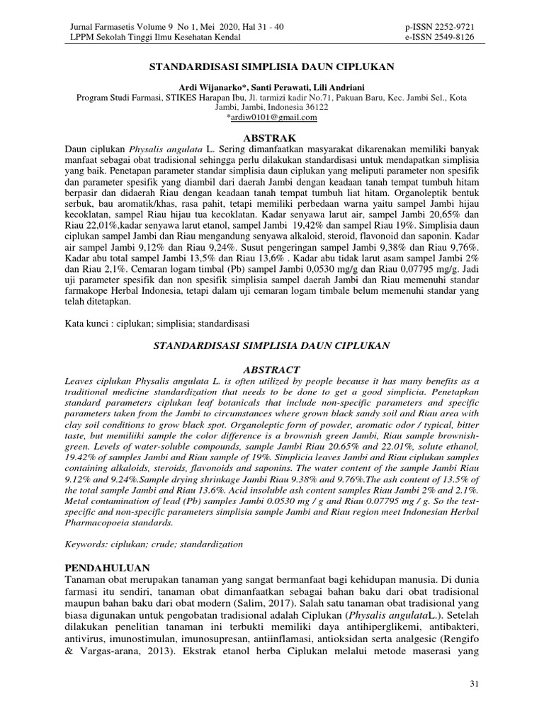STANDARISASI SIMPLISIA DAUN CIPLUKAN | PDF