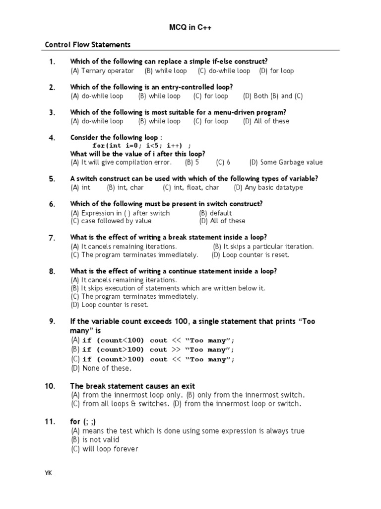 CPP MCQ - Control Flow Statements PDF | PDF | Control Flow | Software ... CPP MCQ - Control Flow Statements PDF | PDF | Control Flow | Software ...
