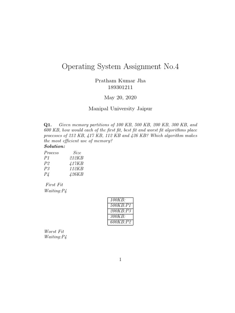 Operating System Assignment No.4: Pratham Kumar Jha 189301211 May 20 ...