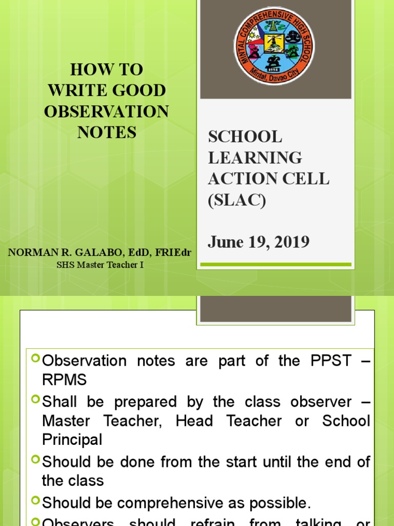SLAC Session: Observation Notes | PDF