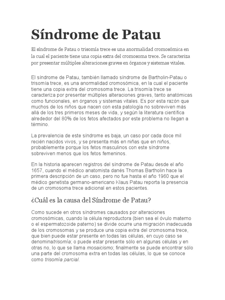 Síndrome de Patau | PDF | Genética | Medicina CLINICA
