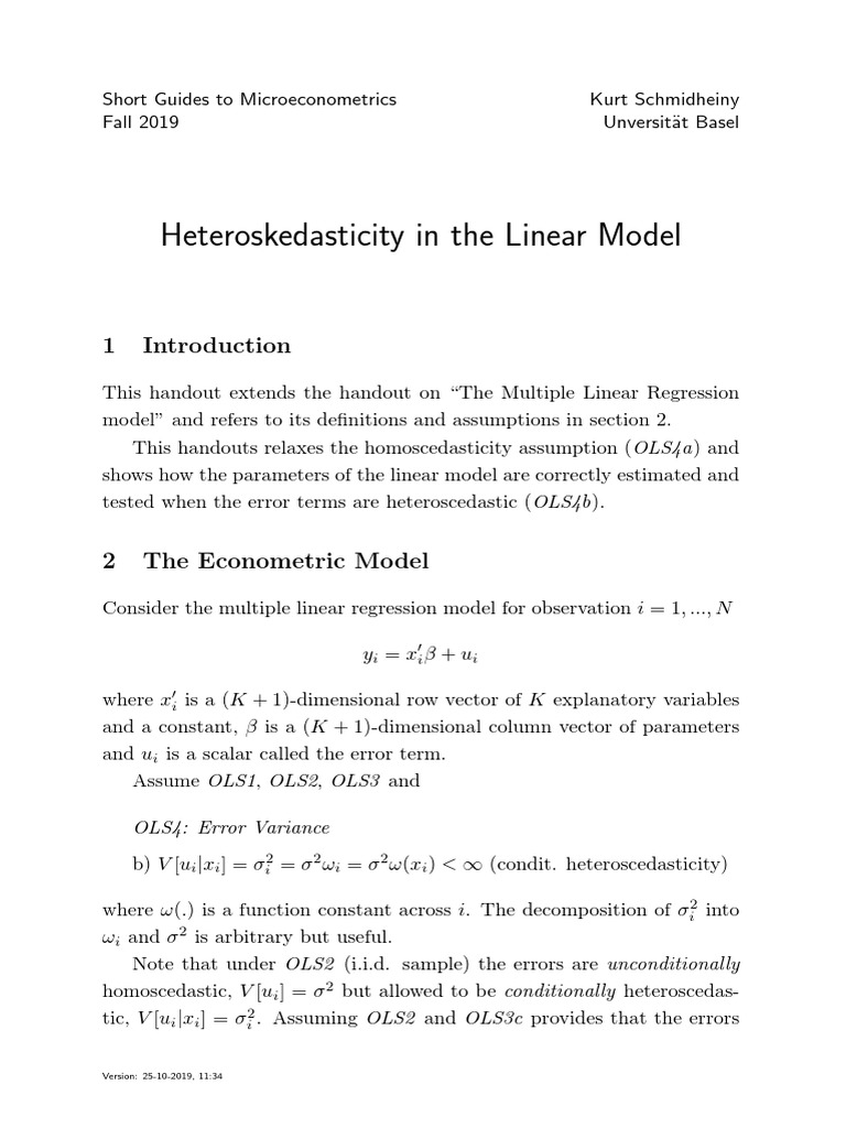 Heteroskedasticity in The Linear Model: I 0 I I 0 I | PDF | Ordinary Least Squares ...