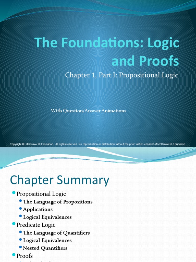 The Foundations: Logic and Proofs: Chapter 1, Part I: Propositional ...