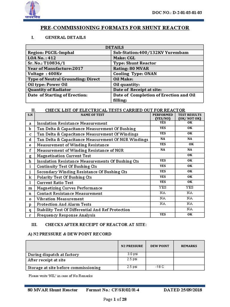80MVAR Reactor Test Report | PDF | Electrical Resistance And ...