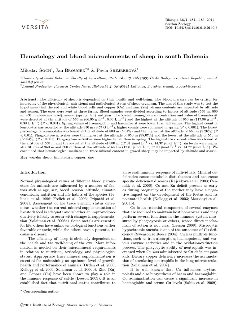 Sheep Hematology and Microelements Study | PDF | Sheep | Copper