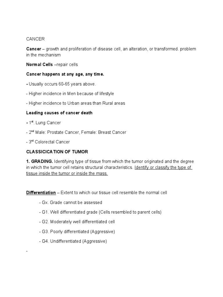 Cancer Notes | PDF | Biopsy | Chemotherapy