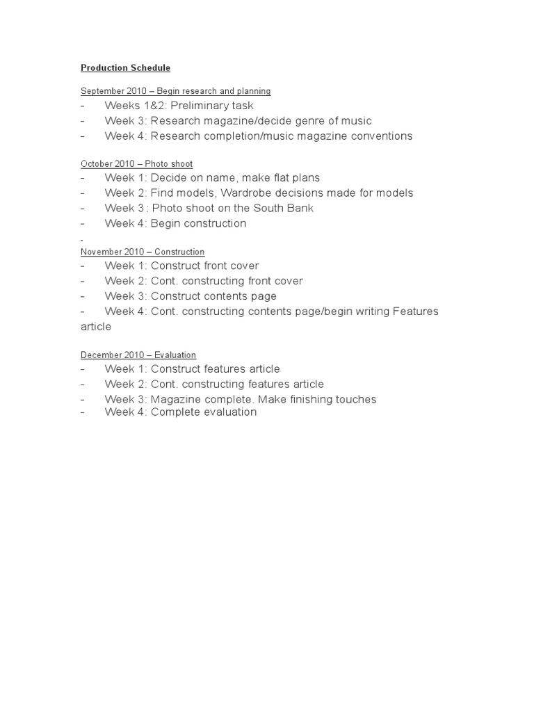 Music Magazine Production Timeline | PDF | Science & Mathematics