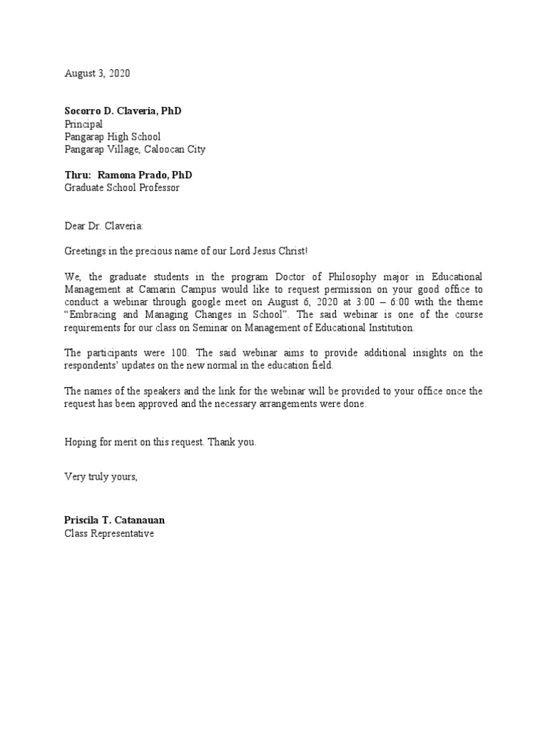 Permission To Conduct A Seminar | PDF