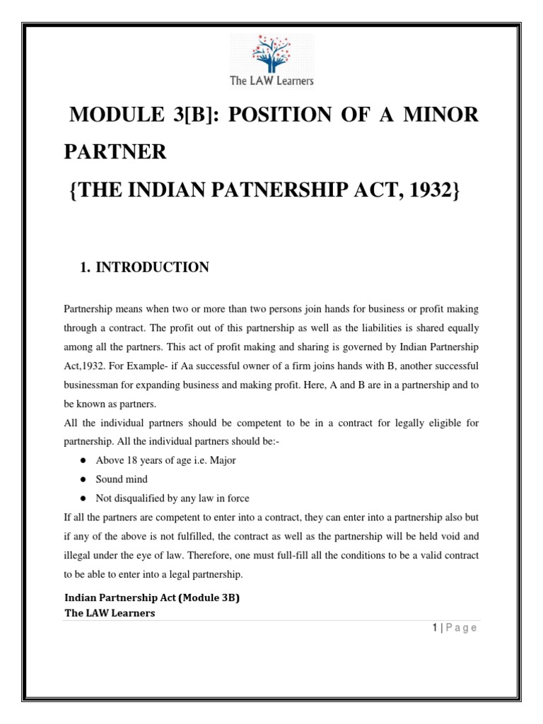 Module 3 (B) " Position of A Minor Partner" | Download Free PDF ...