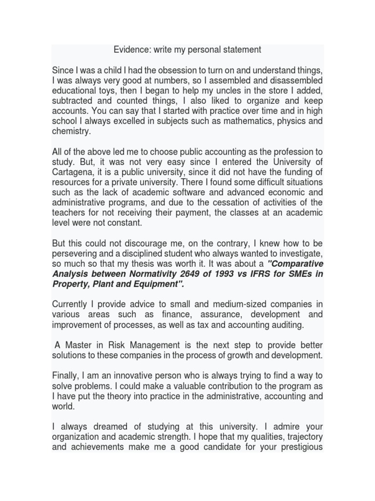 Evidence Write My Personal Statement | PDF
