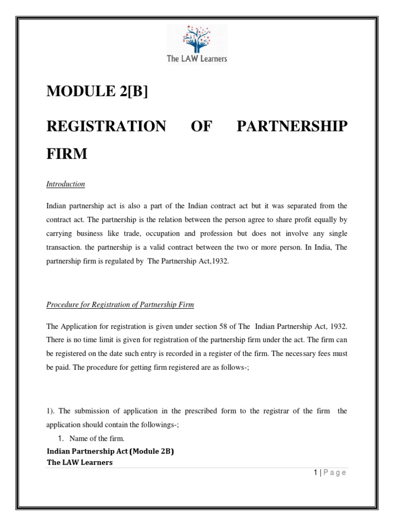 Module 2B - Registration of Partnership Firm | PDF | Partnership ...