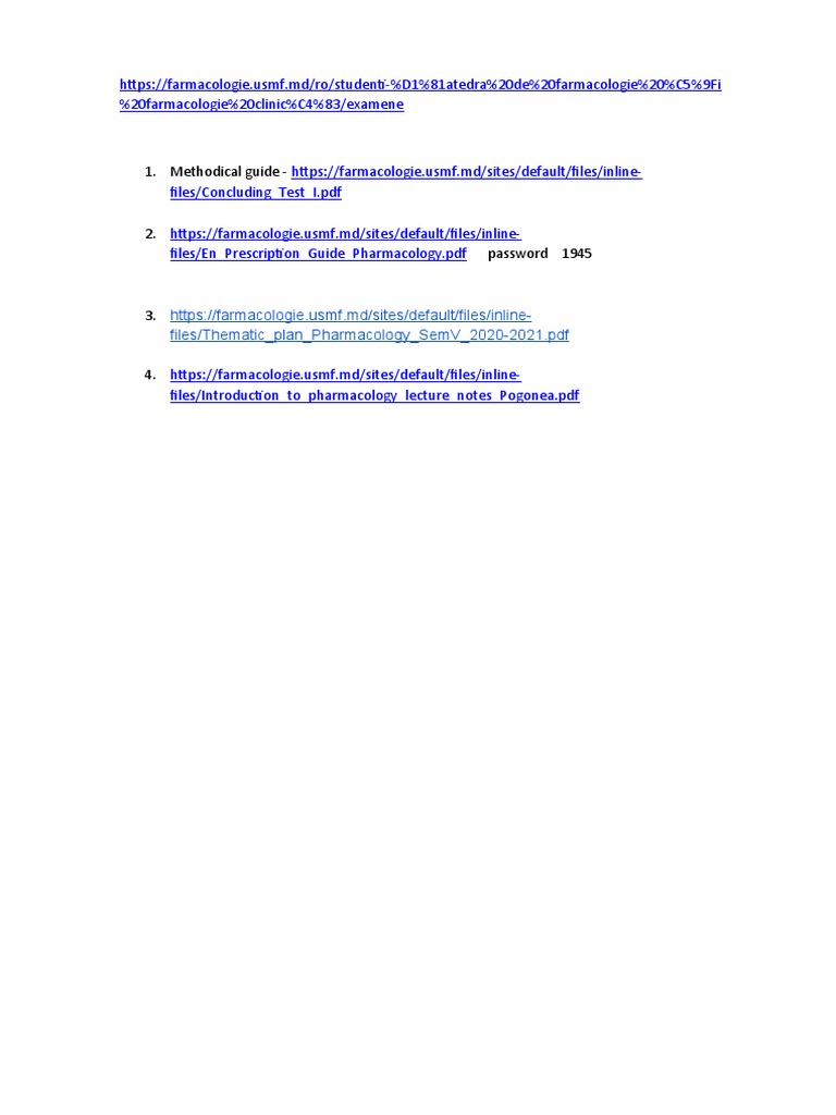 Methodical Guide - : Files/Thematic - Plan - Pharmacology - Semv - 2020-2021 PDF | PDF