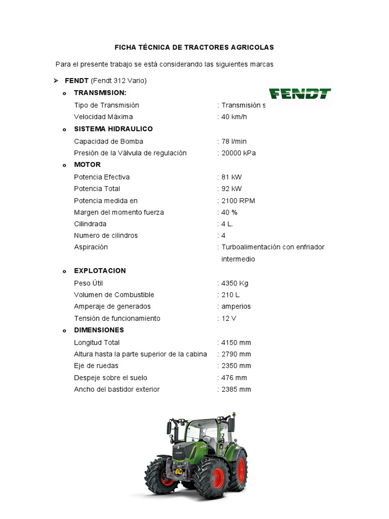 Ficha Tecnica de Tractores | PDF | Transmisión (Mecánica) | Eje