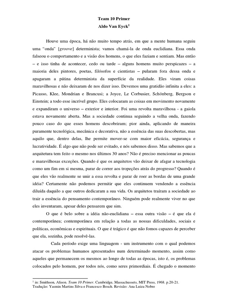 Aldo Van Eyck - Team 10 Primer PDF | PDF | Tempo | Humano