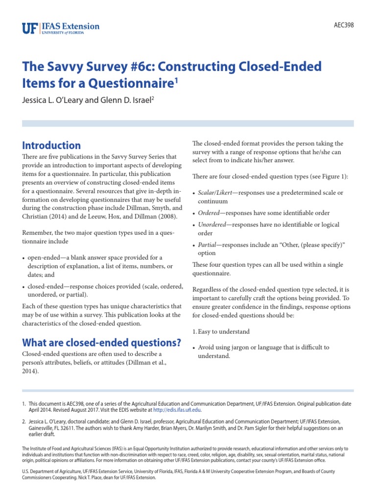 Closed Ended Questions | Download Free PDF | Survey Methodology ...