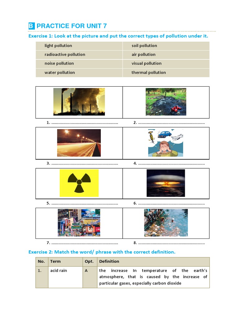Practice For Unit 7: Exercise 1: Look at The Picture and Put The ...