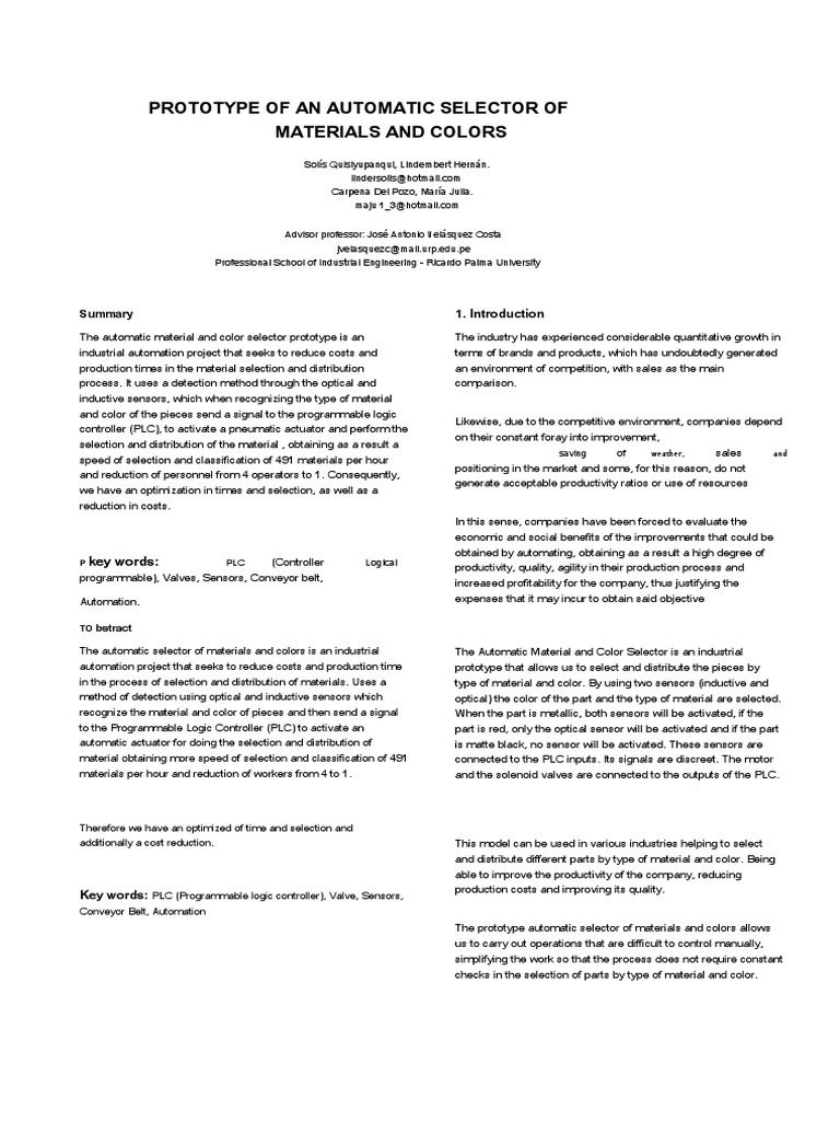 Prototype of An Automatic Selector of Materials and Colors: Key Words ...