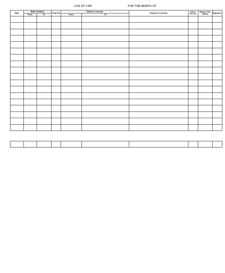 Monthly Vehicle Usage Log | PDF
