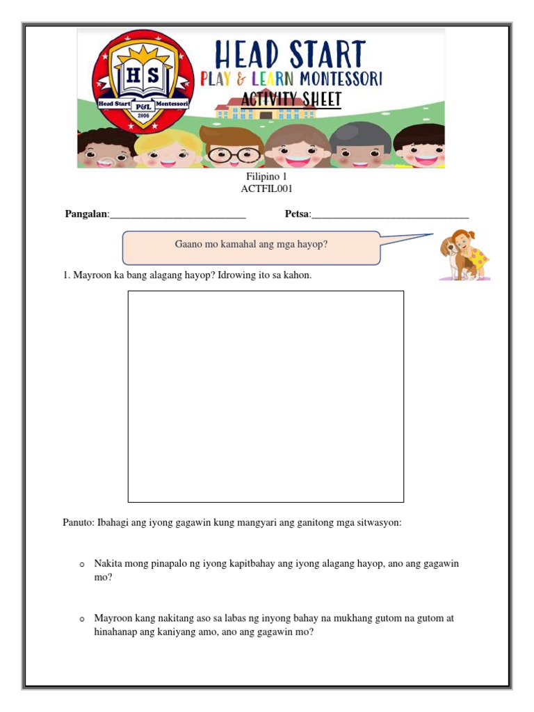 Grade 1 Filipino Activity Sheet | PDF