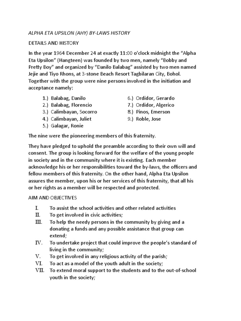 ALPHA ETA UPSILON by Laws | PDF | Fraternities And Sororities | Citizenship