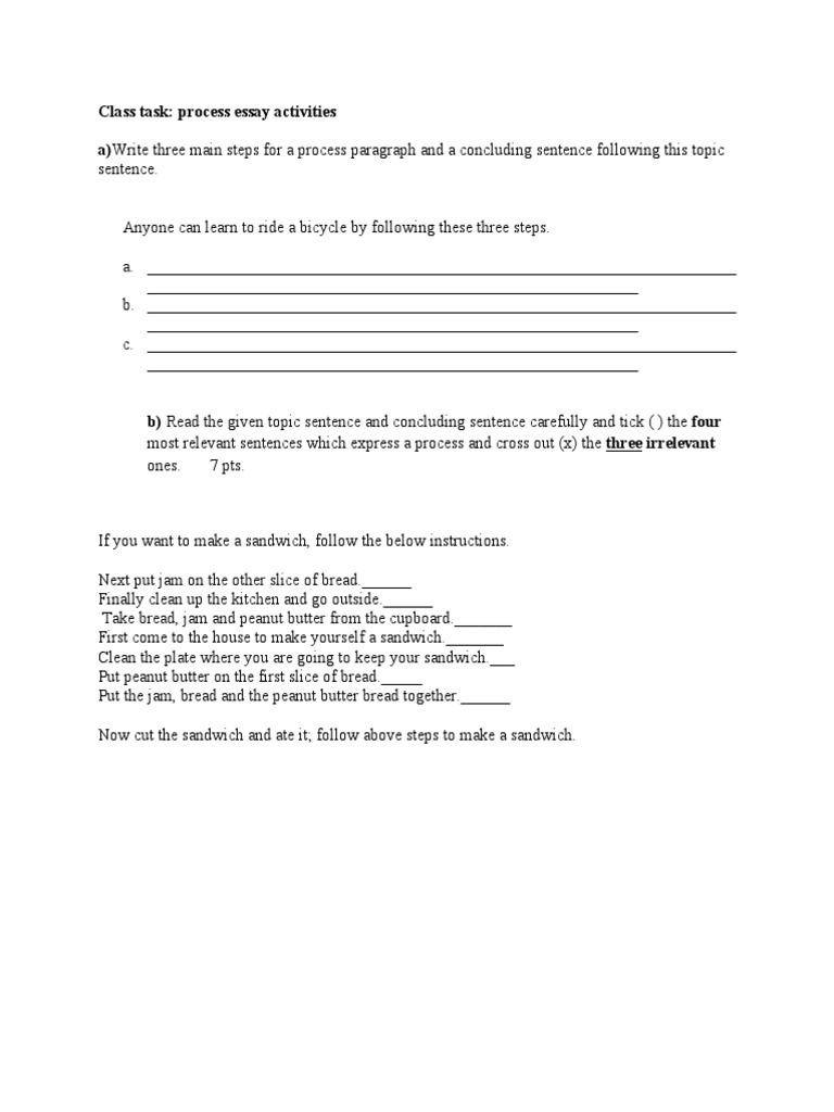 Worksheet On Process Paragraph | PDF