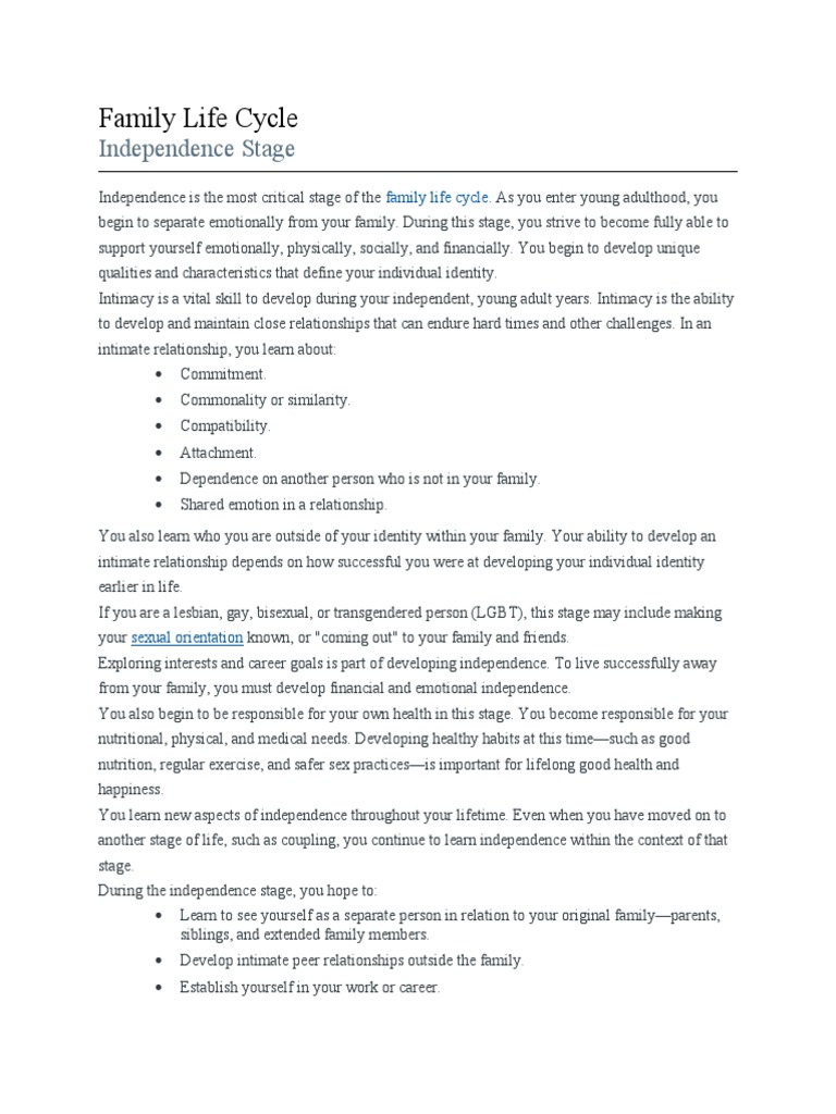 Six Stages of the Family Life Cycle | PDF | Parenting | Relationships